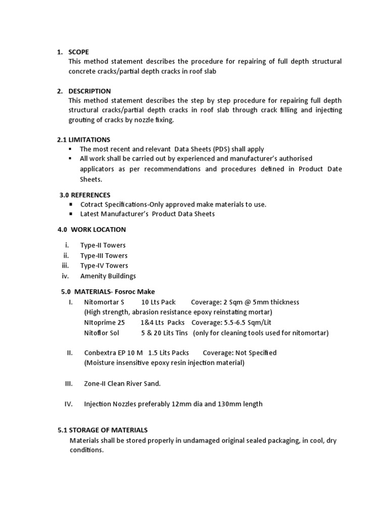 Method Statement For Concrete Slab Crack Repairs | PDF | Building ...
