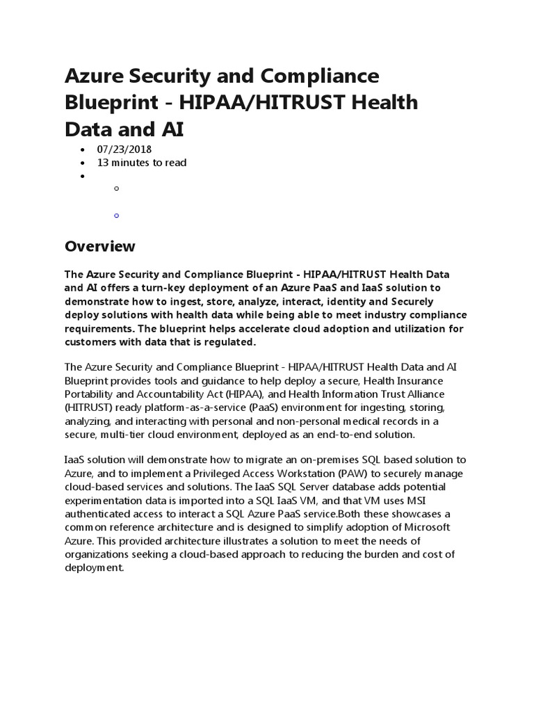 Azure Security and Compliance Blueprint | PDF | Microsoft Azure | Databases