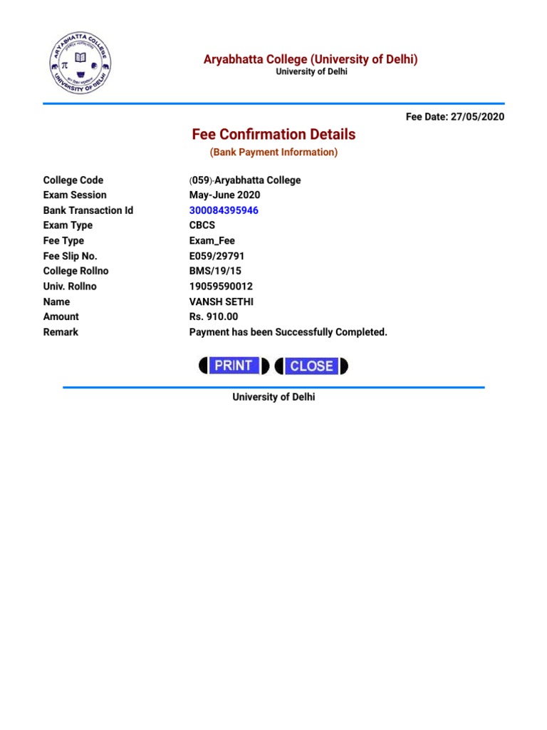 Examination Fee Receipt | PDF
