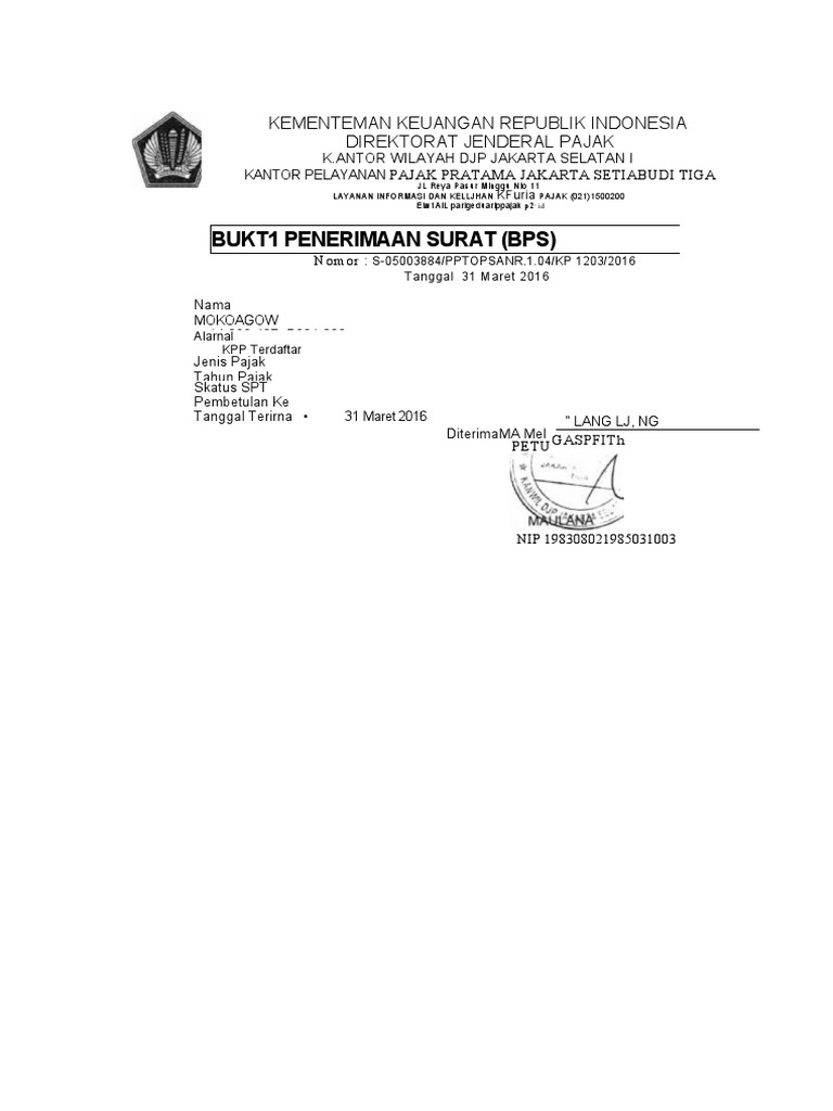 BUKTI PENERIMAAN SURAT (BPS) - PDF | PDF