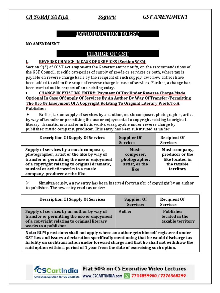 Ca Suraj Satija Ssguru GST Amendment: Introduction To GST Charge of GST ...