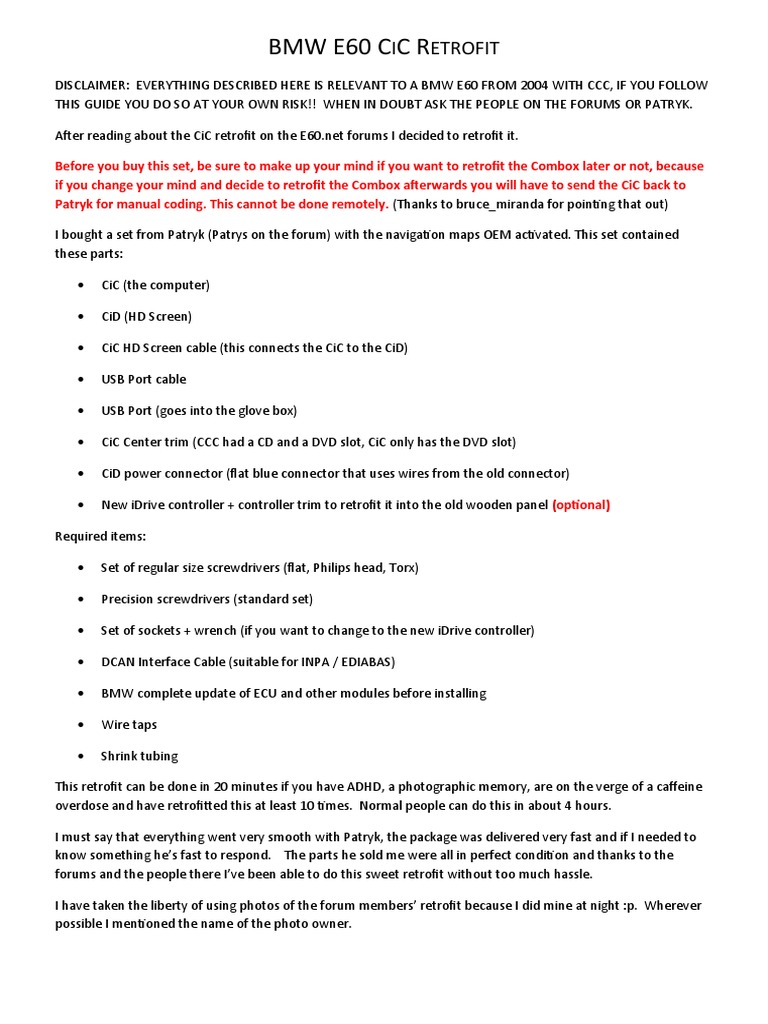 BMW E60 CiC Retrofit | PDF | Electrical Connector | Equipment