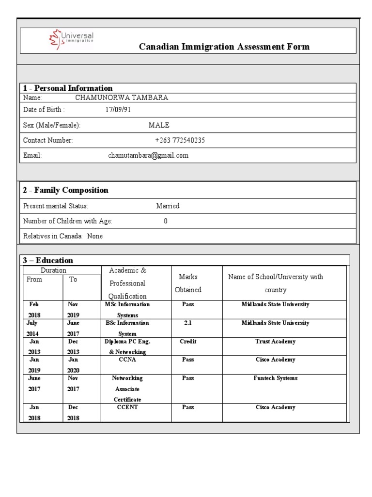 Canadian Immigration Profile: Tambara Family | PDF | Law School ...