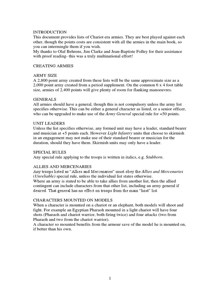 Warhammer Ancient Battles Chariot Wars Updated 30 Oct 2012 | PDF ...