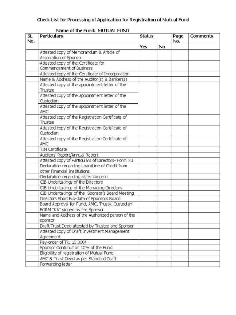 Mutual Fund Registration Checklist | PDF