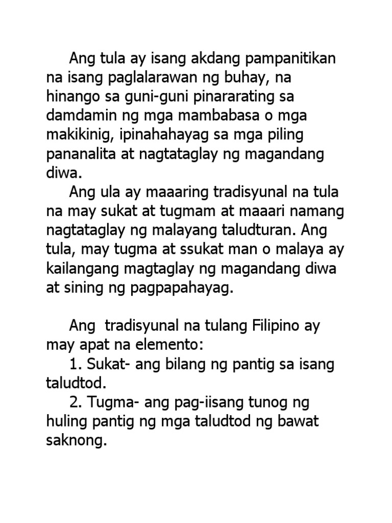Ang Tula Ay Isang Akdang Pampanitikan Na Isang Paglalarawan NG Buhay | PDF