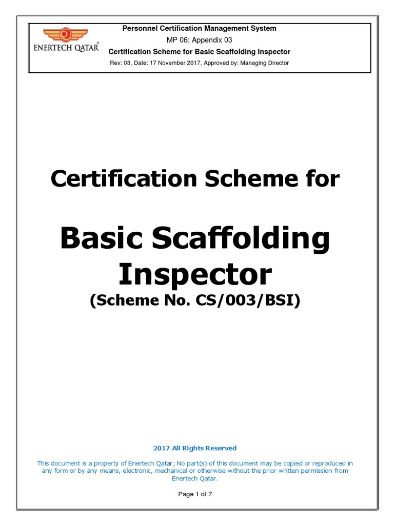 Certification Scheme For: Basic Scaffolding Inspector | PDF ...