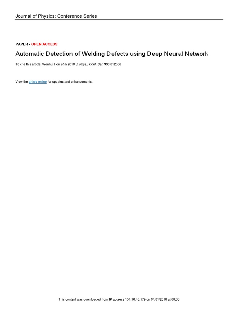 Automatic Detection Of Welding Defects Using Deep Pdf Pdf Deep