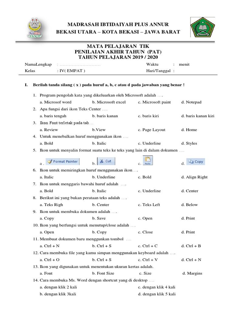 PAT TIK KELAS 4 ANNUR Ok | PDF