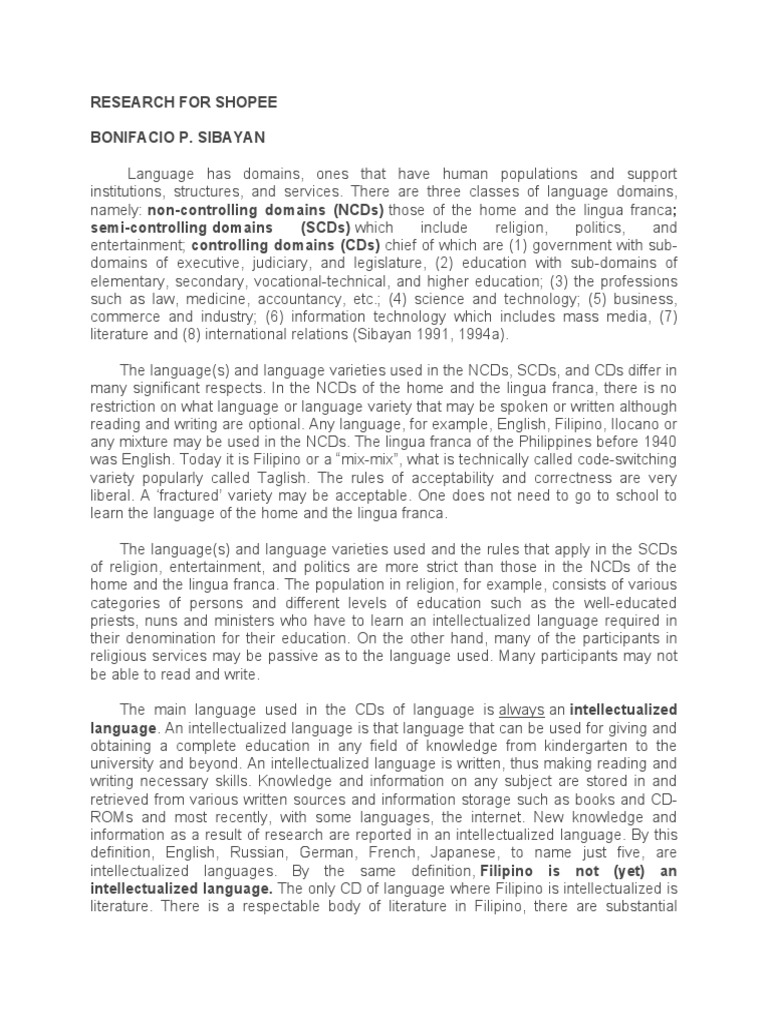 Language Domains and Filipino Intellectualization | PDF | English ...