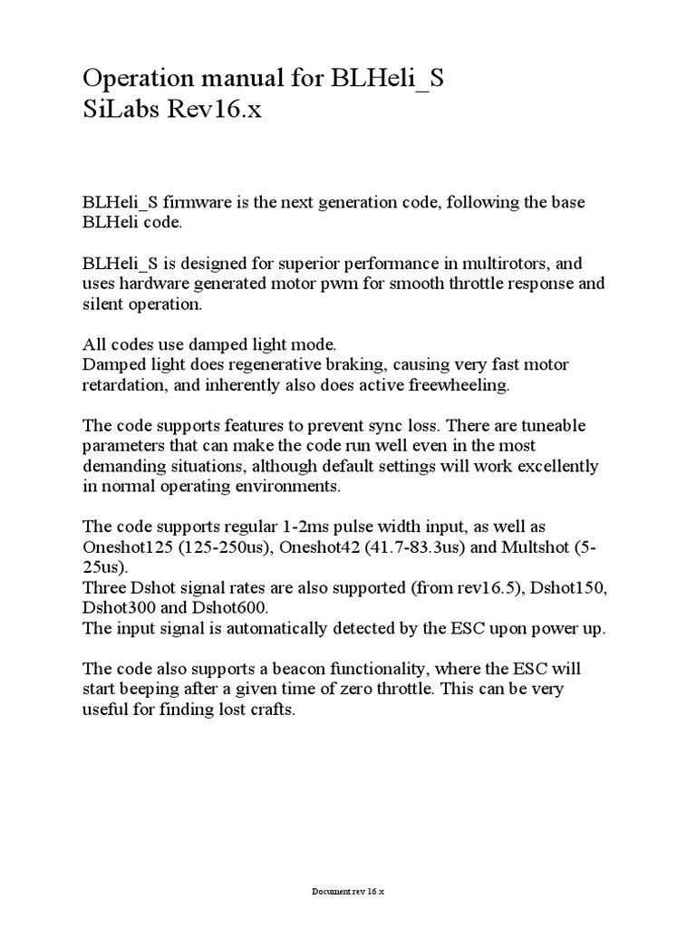 BLHeli - S Manual SiLabs Rev16.x PDF | PDF | Electric Motor | Throttle