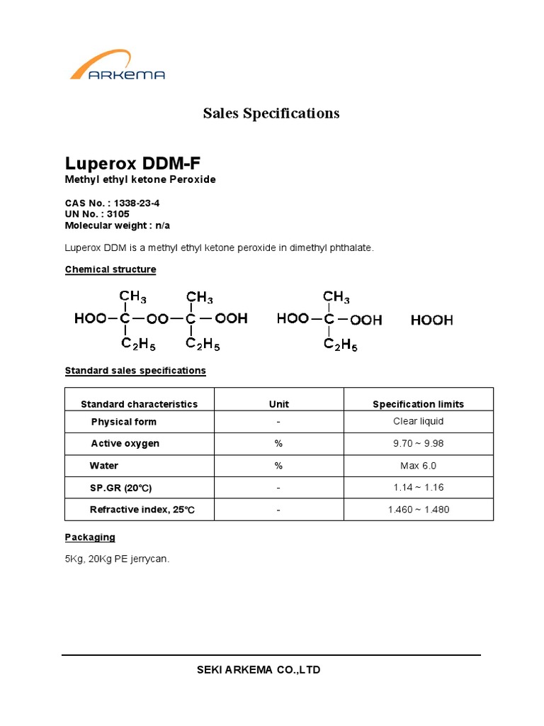 Luperox DDM-F Sales Specifications | PDF