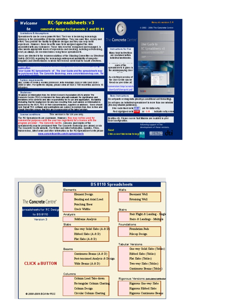 RC-Spreadsheets:v3: Welcome To | PDF | Microsoft Excel | Beam (Structure)