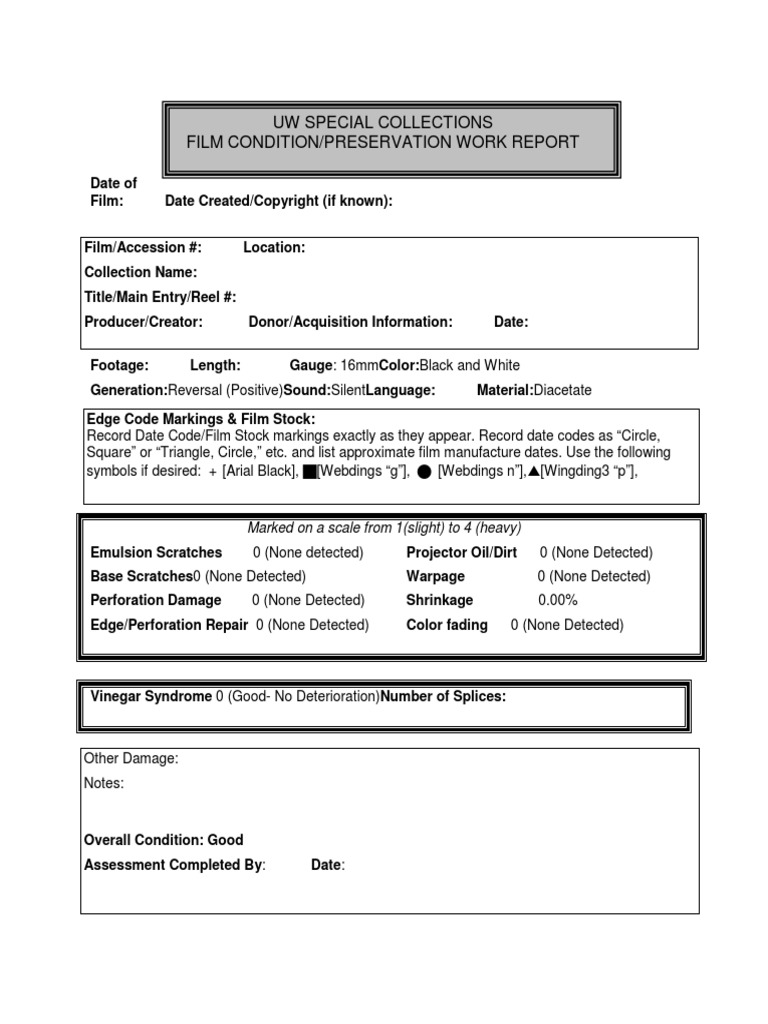Uw Special Collections Film Condition/Preservation Work Report | PDF ...