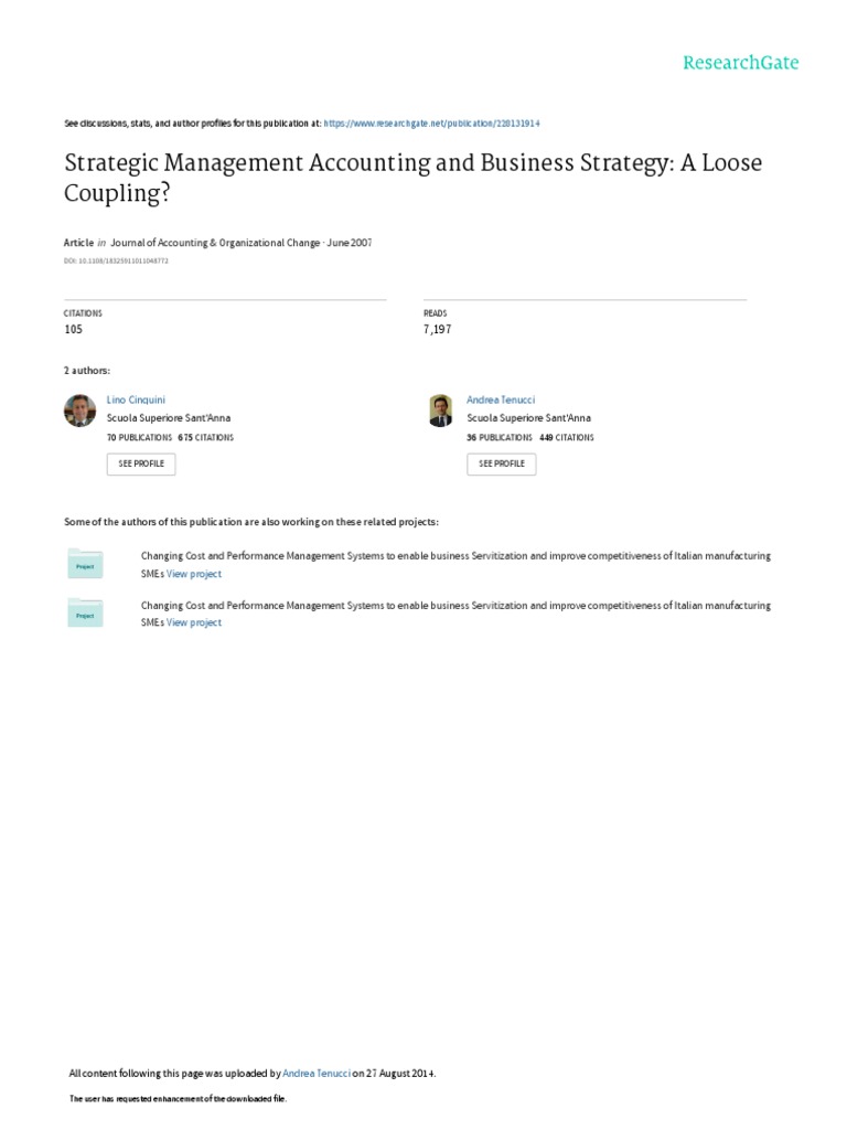 Strategic Management Accounting and Business Strategy: A Loose Coupling ...