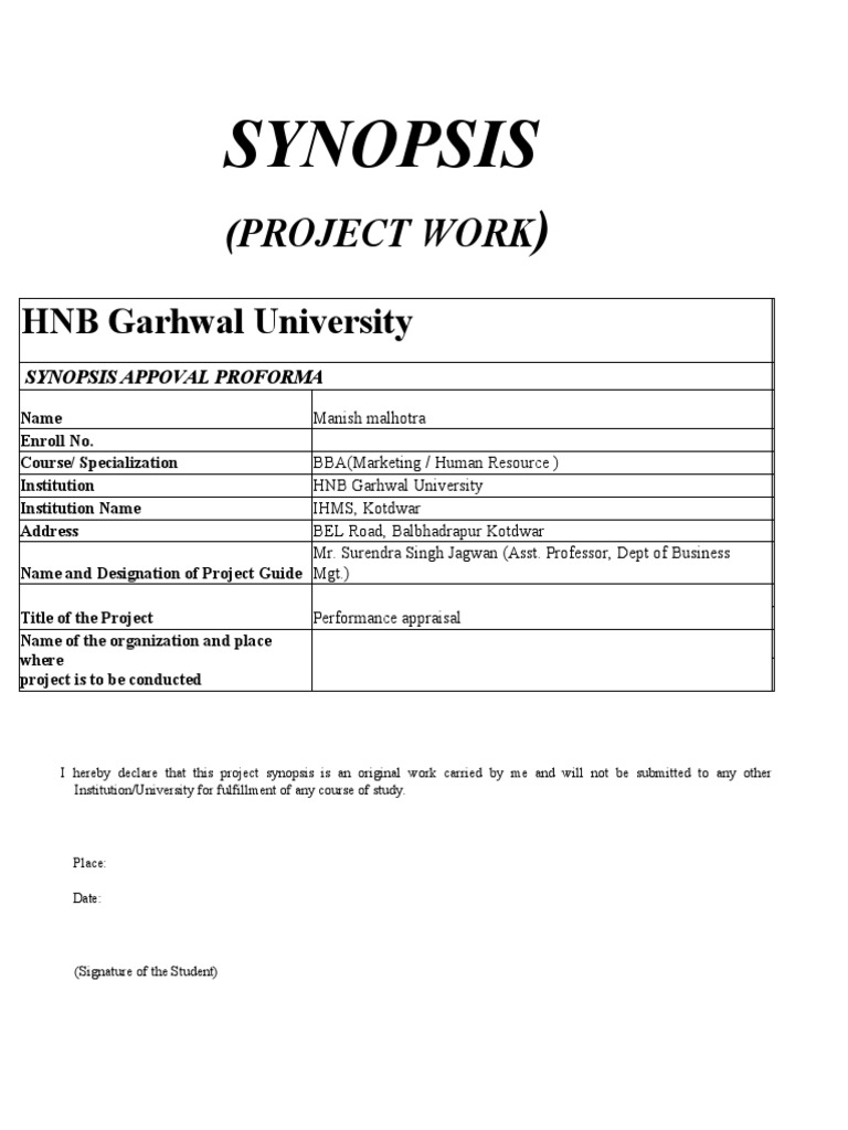 Synopsis: (Project Work | PDF | Recruitment | Performance Appraisal