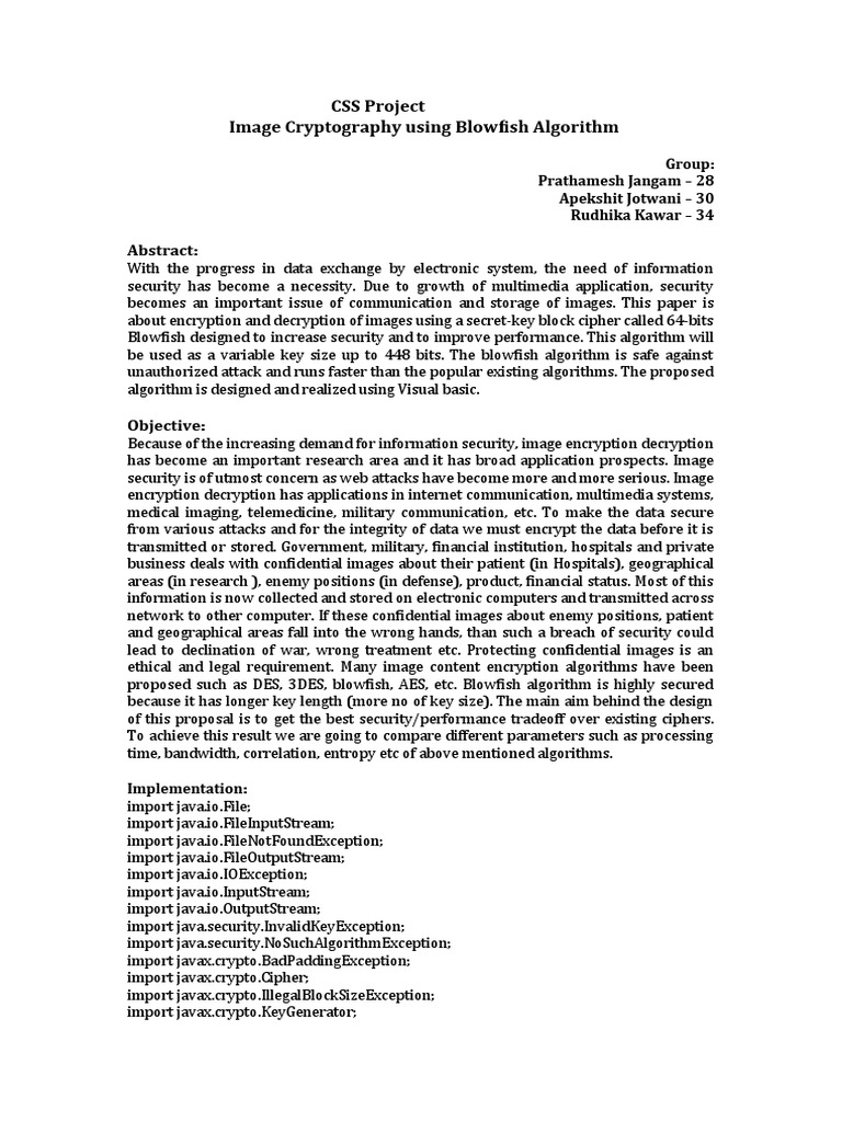 CSS Project Image Cryptography Using Blowfish Algorithm: Abstract | PDF | Cryptography | Encryption