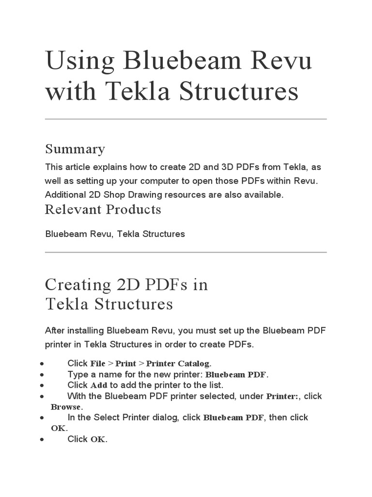 Using Bluebeam Revu With Tekla | PDF
