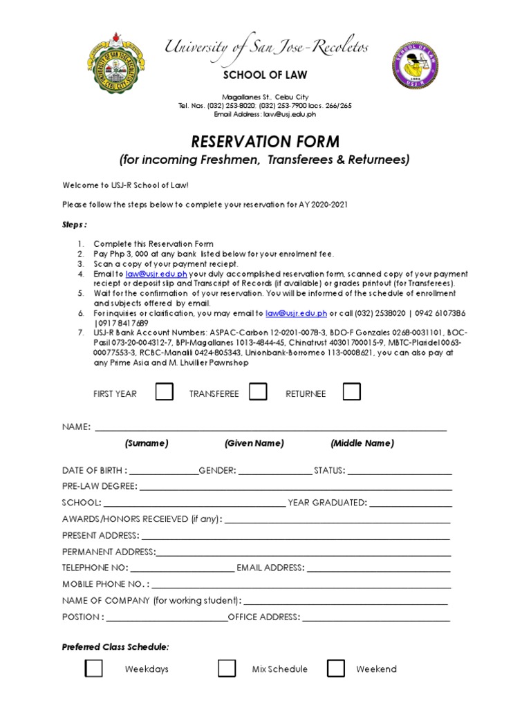 USJ-R Law School Reservation Guide | PDF | Business