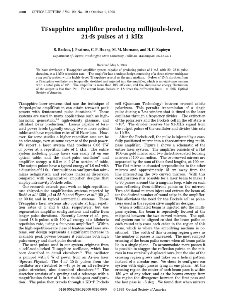 Millijoule-Level, 21-fs Pulses at 1 kHz from a Novel Ti:Sapphire ...