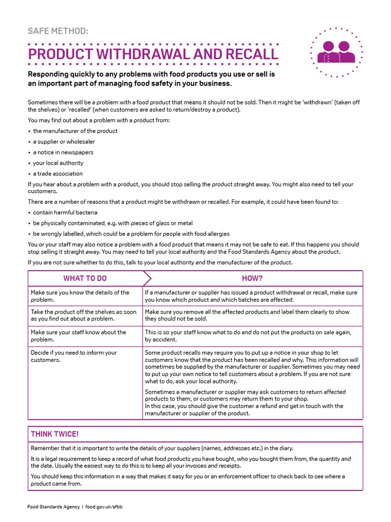 Product Withdrawal and Recall: Safe Method | PDF | Food Safety | Foods