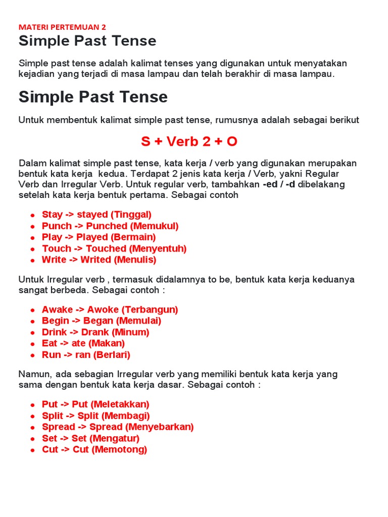 Materi Pertemuan 2 Simple Past Tense | PDF