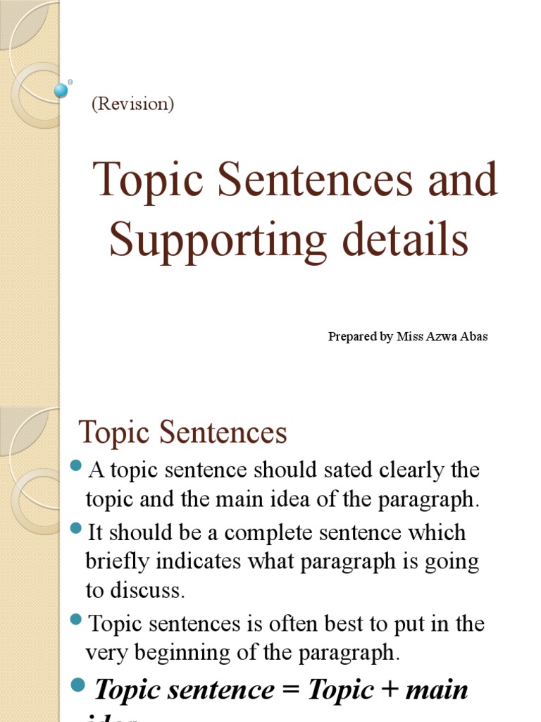 Topic Sentences and Supporting Details | PDF