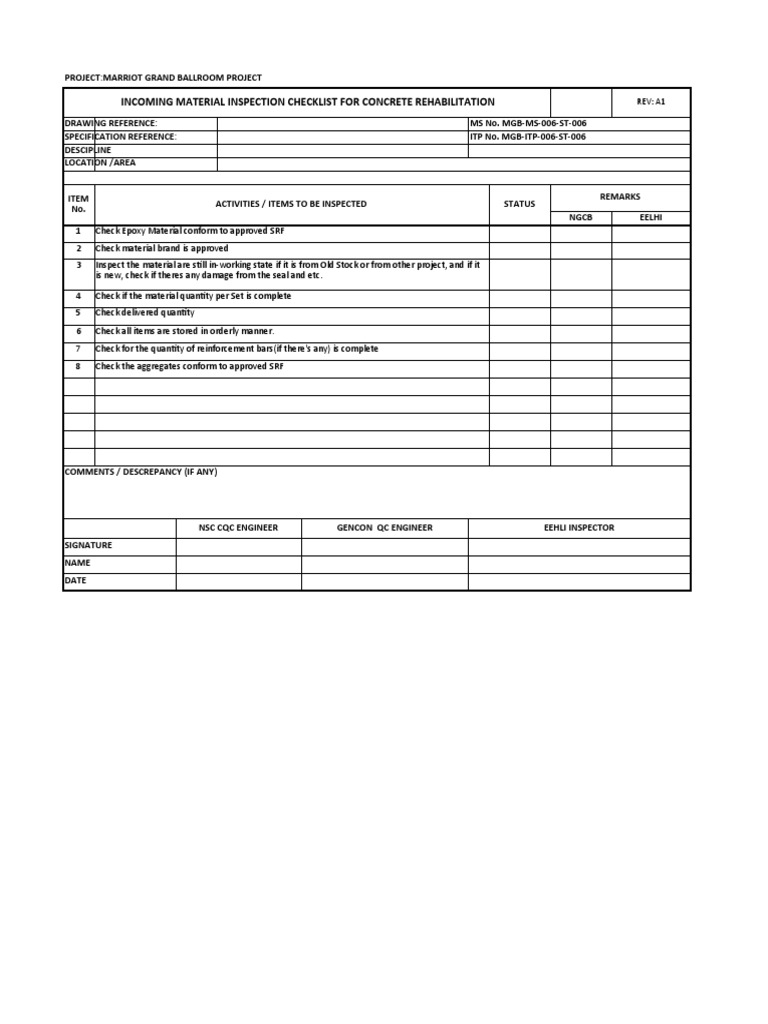 Itp & Material Inspection For Concrete Rehabilitation | PDF ...