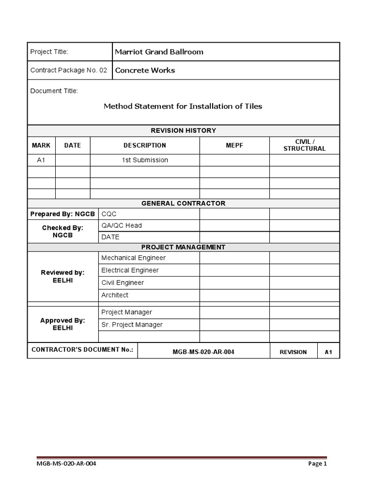 MS For Installation of Tiles | PDF | Quality Assurance | Tile