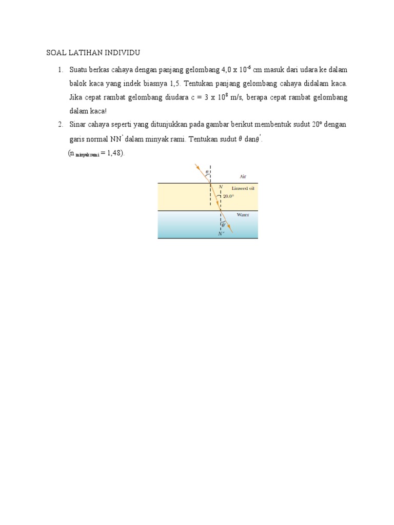 Fisika: Soal Optik dan Indeks Bias | PDF
