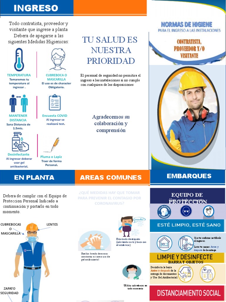 Triptico Contratistas Medidas Higienicas Por Covid | PDF | Lavado de ...