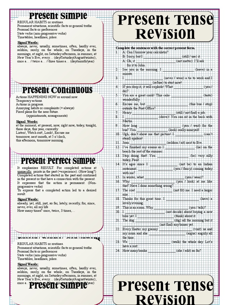 Signal Words:: Complete The Sentences With The Correct Present Form ...