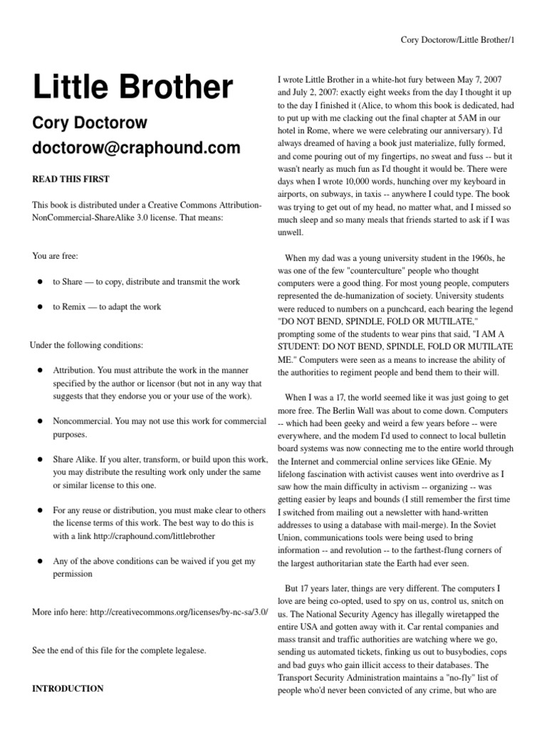 Cory Doctorow - Little Brother | PDF | Books | Computing And ...