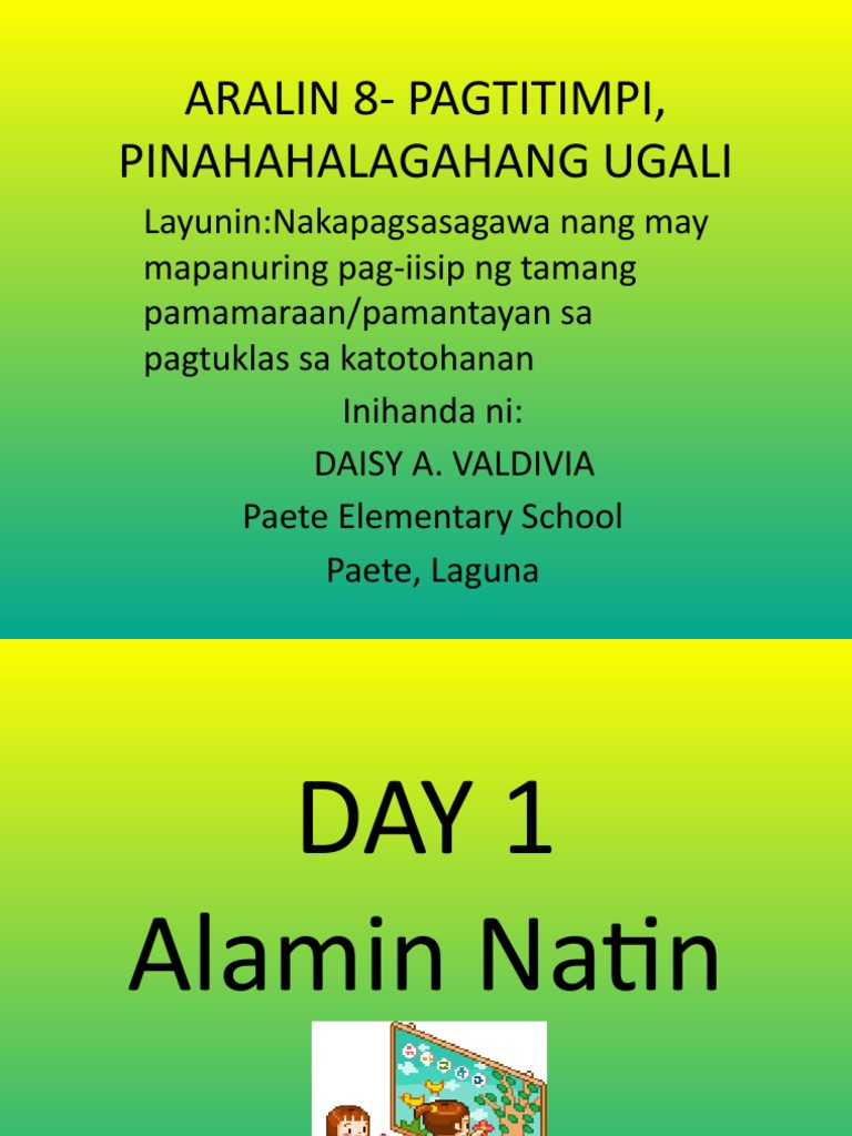 ESP Y1 ARALIN 8 PAGTITIMPI, PINAHAHALAGAHANG UGALI.pptx