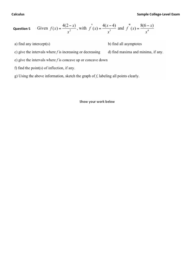 Calculus - Sample College Final Exam P5 | PDF