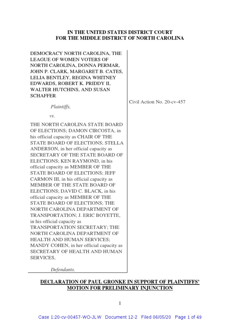 DemNC V NCSBE ECF 12-2 PDF | PDF | Absentee Ballot | Polling Place