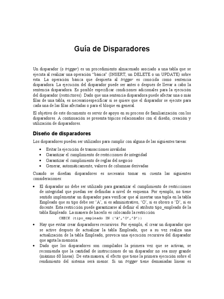 Guía de Disparadores | PDF | SQL | Gestión de tecnología de la información