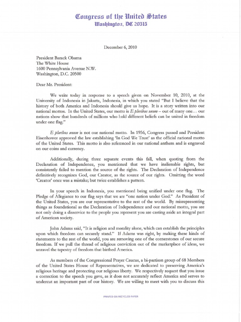 National Motto Letter To President | PDF