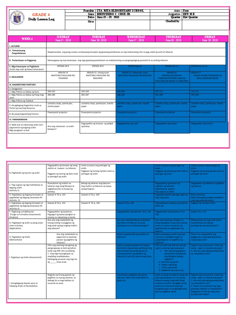 EPP-HE DLL Quarter 1 Week 4 | PDF
