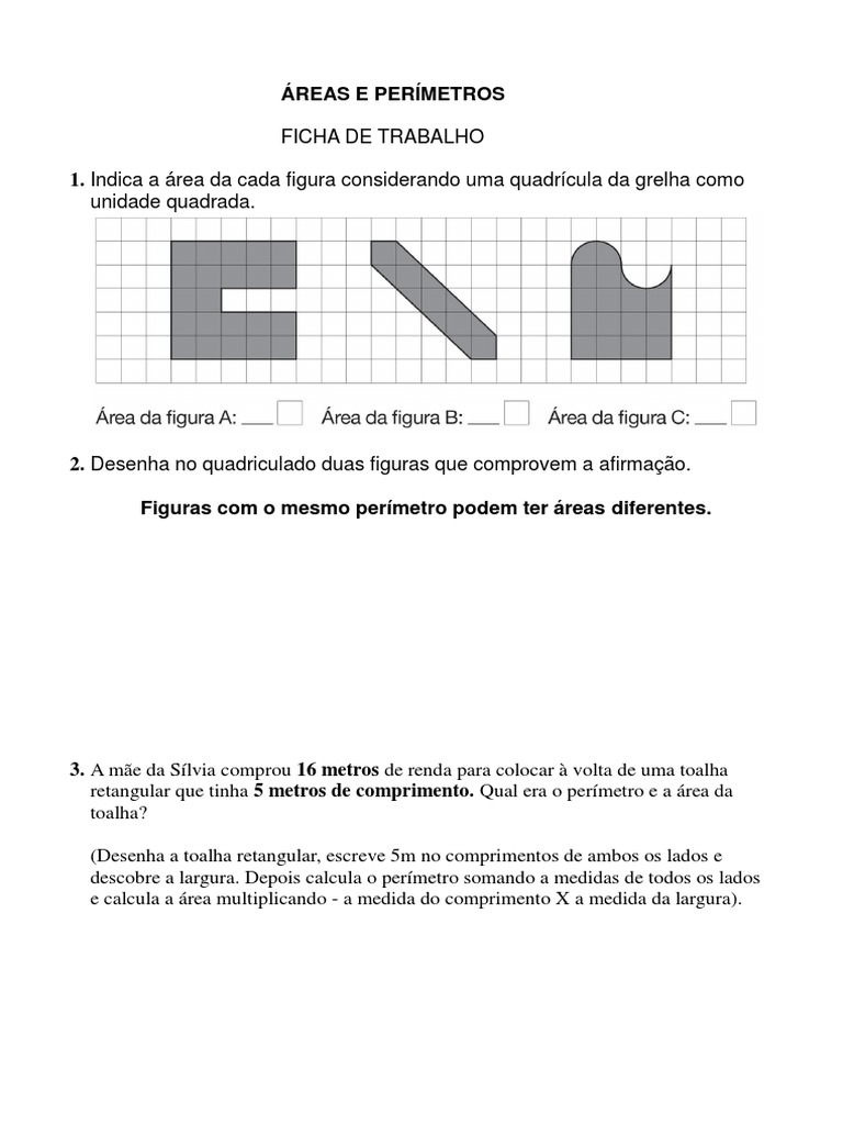 Atividades sobre Áreas e Perímetros | PDF