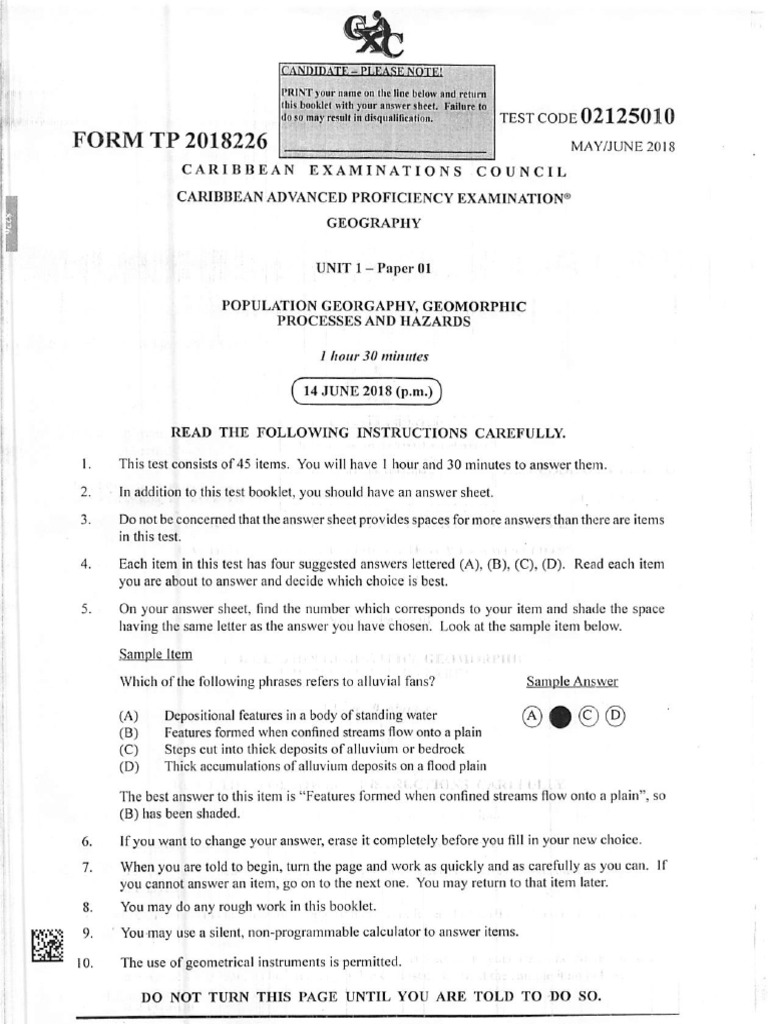 Cape - Geography - Unit 1 - Paper 01 - 2018 | PDF