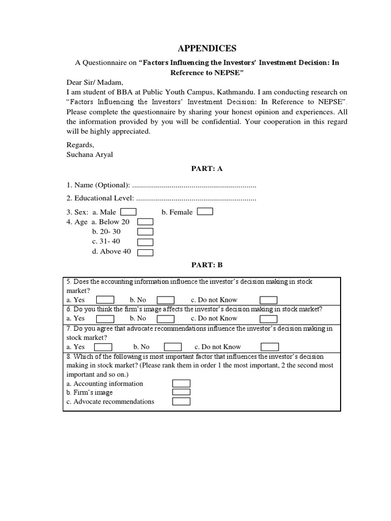 Investor Decision Factors Questionnaire | PDF | Investing | Stocks
