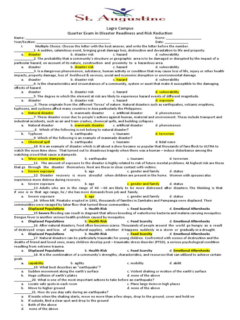 Disaster Exam | PDF | Hazards | Natural Disasters