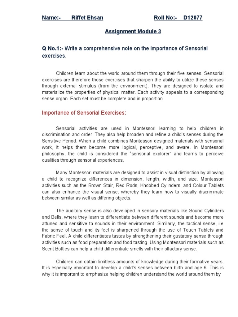 Assinment Module-3 XXXXXXXX Roll No. XXXXXX | PDF | Senses | Perception