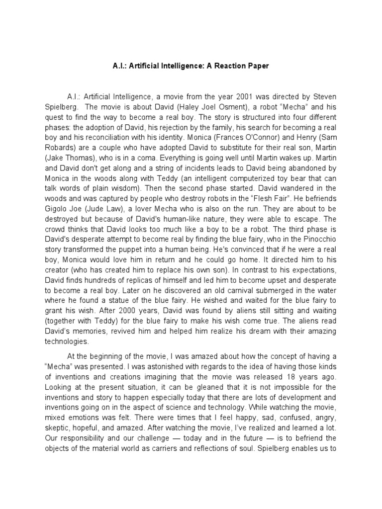 A.I.: Artificial Intelligence: A Reaction Paper | PDF
