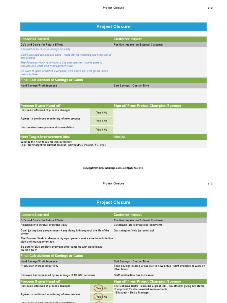Project Closure: Lessons Learned Customer Impact | PDF | Economies ...