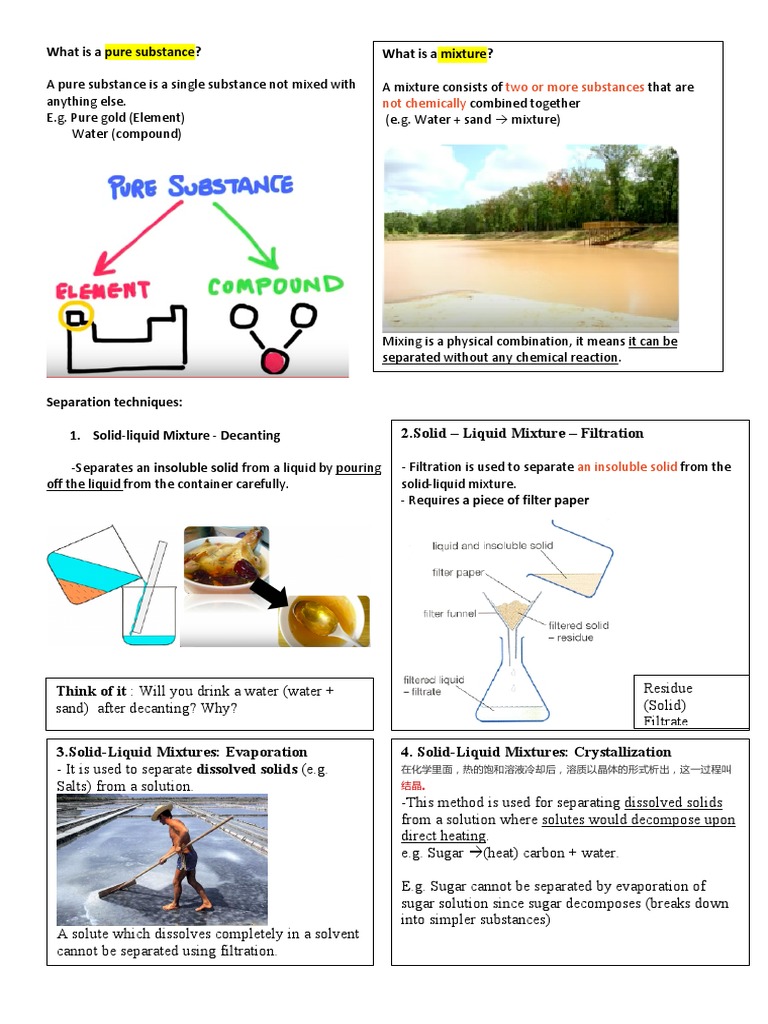 Understanding Pure Substances and Mixtures | PDF | Solution | Filtration