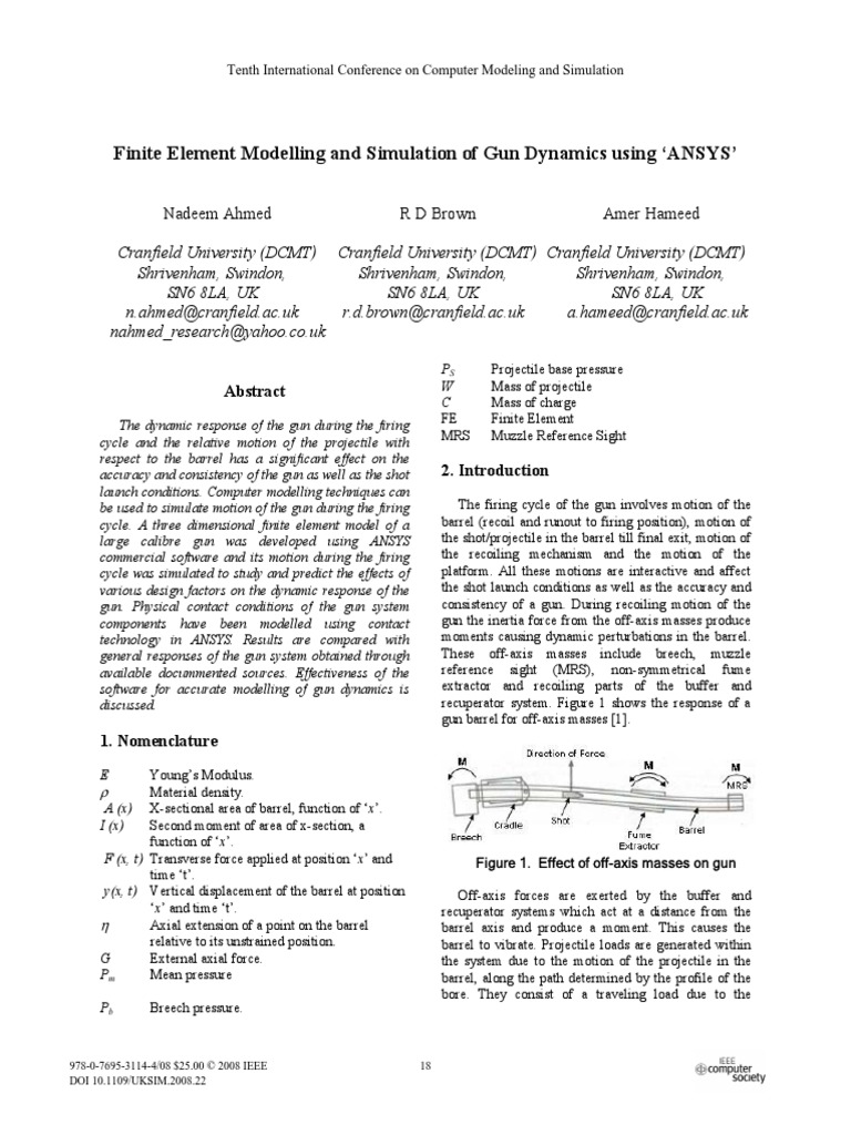 Finite Element Modelling and Simulation of Gun Dynamics Using ANSYS ...