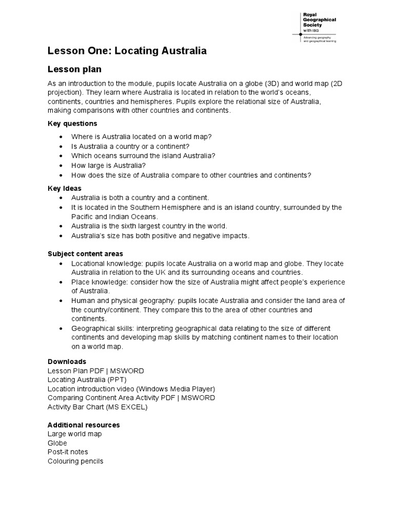 Lesson One: Locating Australia | PDF | Continent | Australia