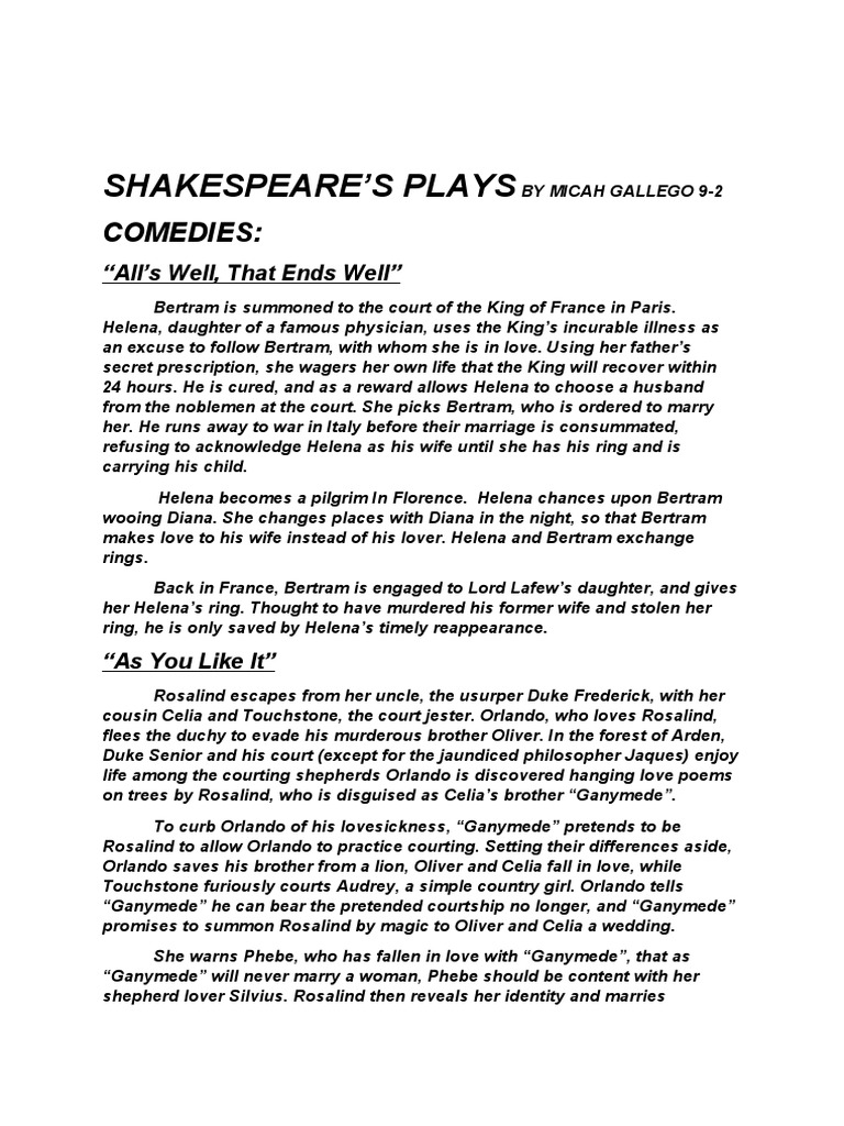 Shakespeare'S Plays: Comedies | PDF | The Comedy Of Errors | Characters ...